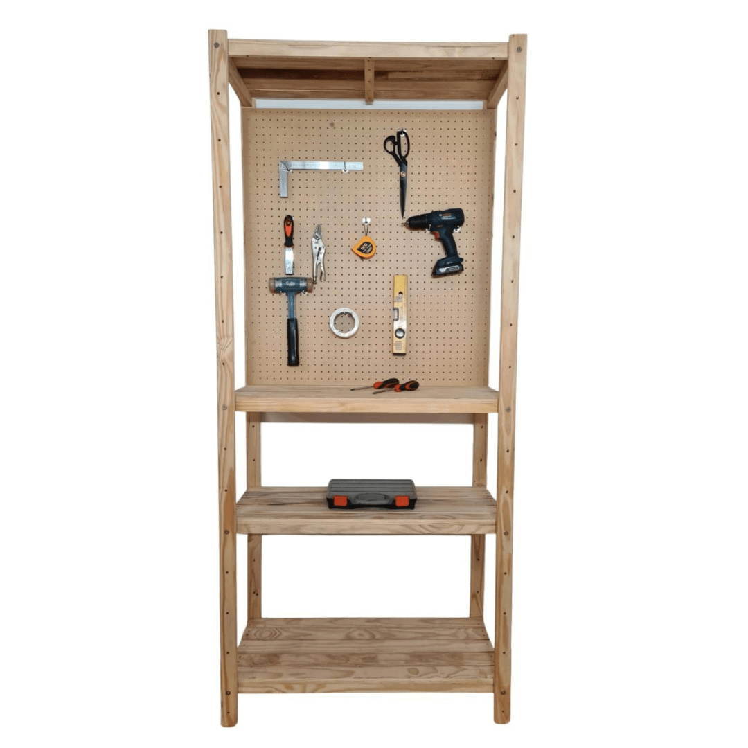 1 Bay 4 Level DIY Modular Pine Wood Work & Tool Tinker Station with Peg ...